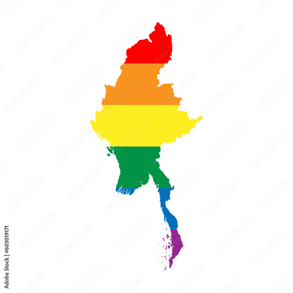 Myanmar country silhouette. Country map silhouette in rainbow colors of ...