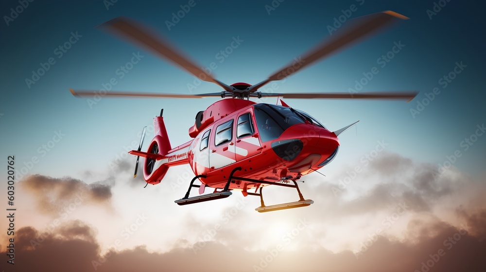 Concept of air ambulance, featuring a helicopter soaring in the sky ...