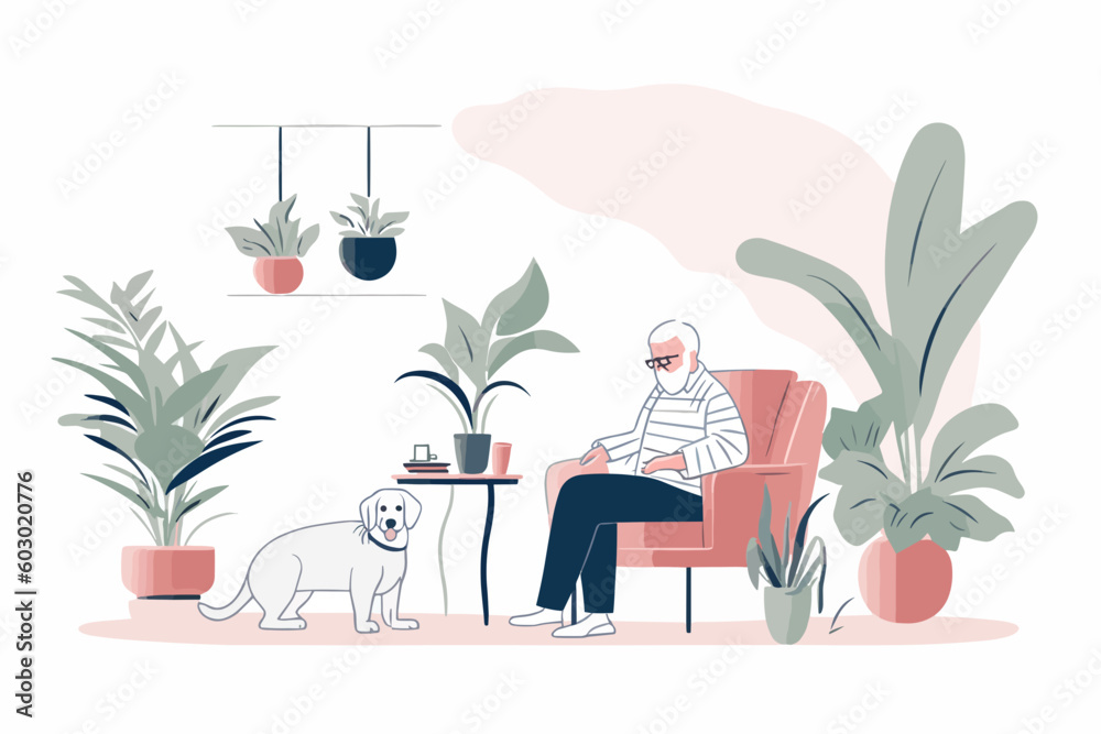 Doodle inspired Beneficiary at retirement home, cartoon sticker, sketch ...