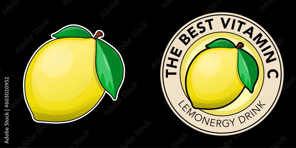 Vector illustration of a lemon printed on black background, yellow ...