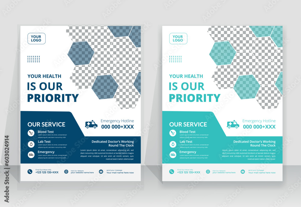 healthcare cover a4 template design and flat icons for a report and ...