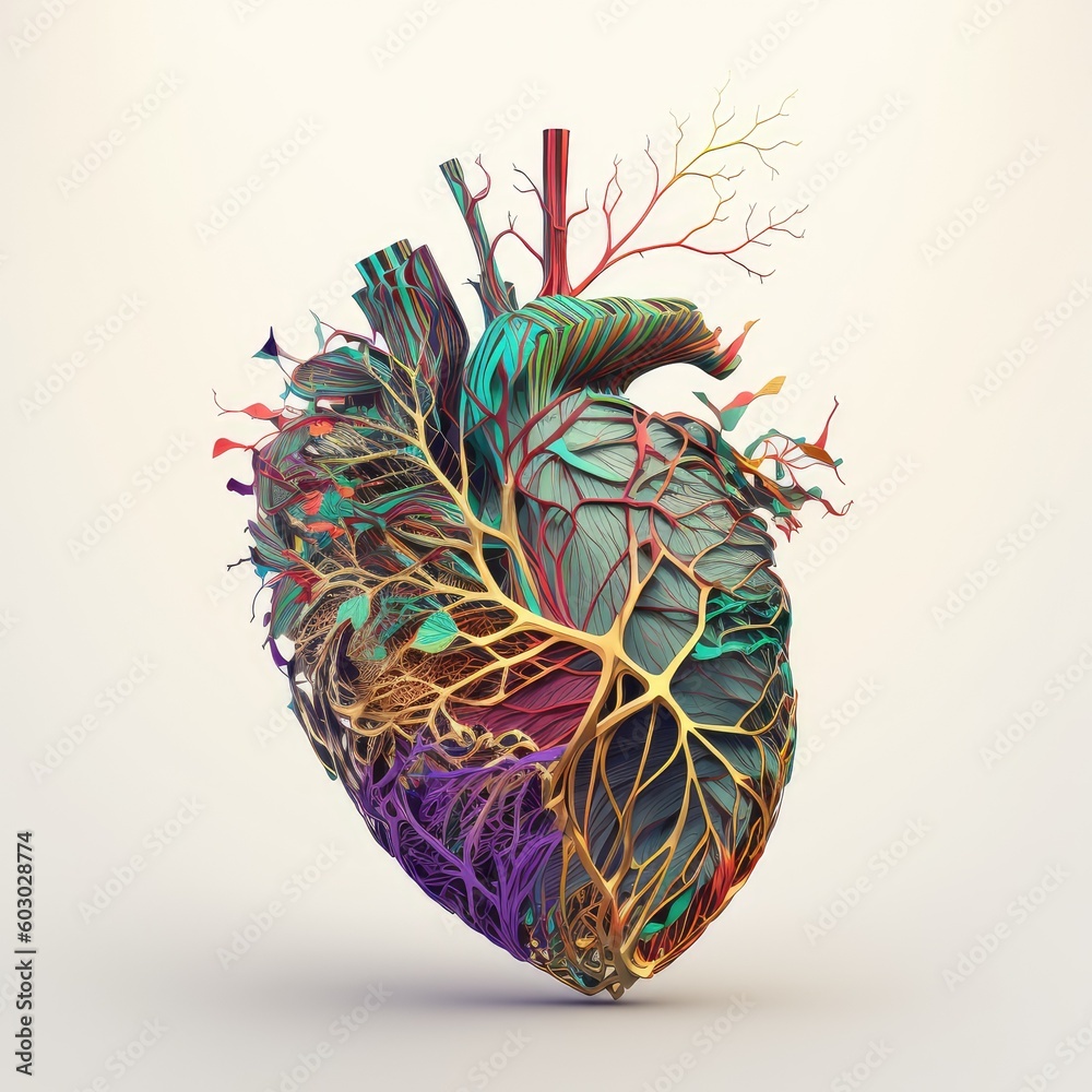 abstract and colorful human heart background with organic artery and ...
