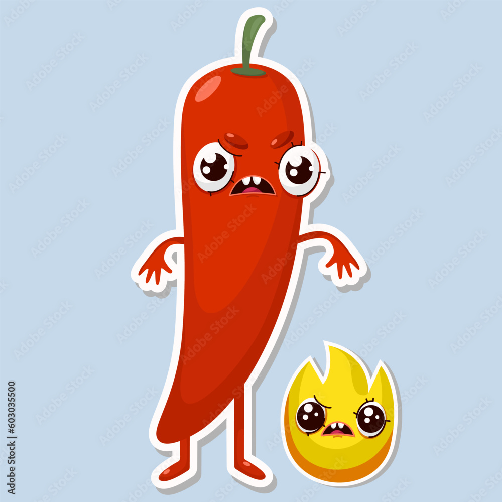 Fotografía Vector illustration of chili character stickers with angry ... Fotografía Vector illustration of chili character stickers with angry ...