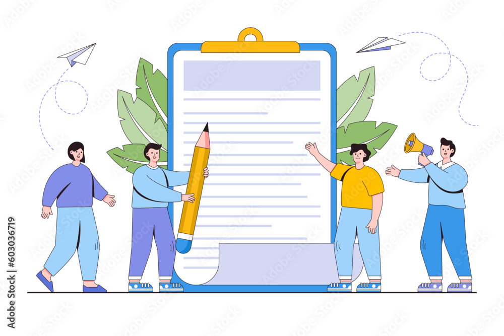 Vector illustration of people characters fill out a form for web ...