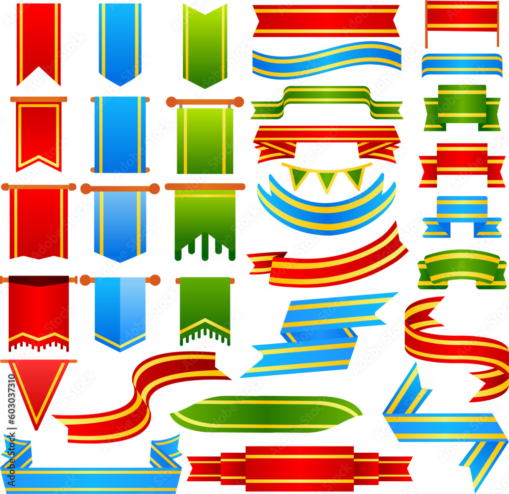 Banner vector illustration set pack. Ribbon, scroll and flag banner ...