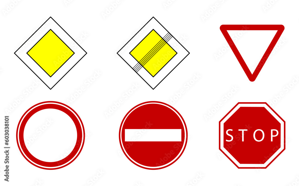 Vetor de Set of road signs, Traffic signs on white background. The main ...