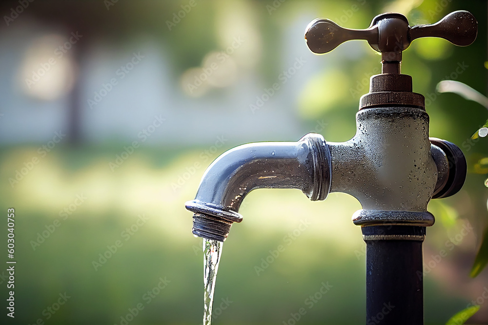 Water tap in the garden. Save planet, increasing the price of water ...