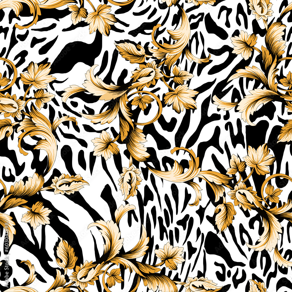 Seamless gold baroque with zebra texture, luxury gold pattern. Stock ...