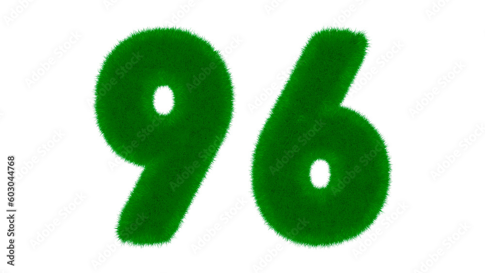 Number 96 from natural green font in the form of grass on an isolated ...