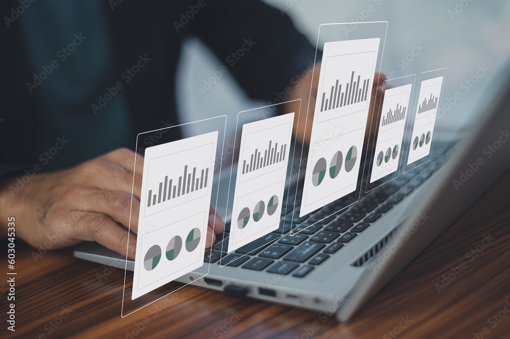 Document management concept, Businessman using computer to document ...