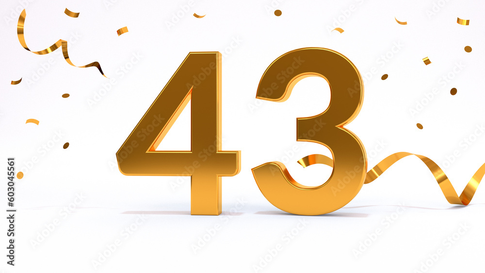 Happy 43 birthday party celebration. Gold numbers with glitter gold ...