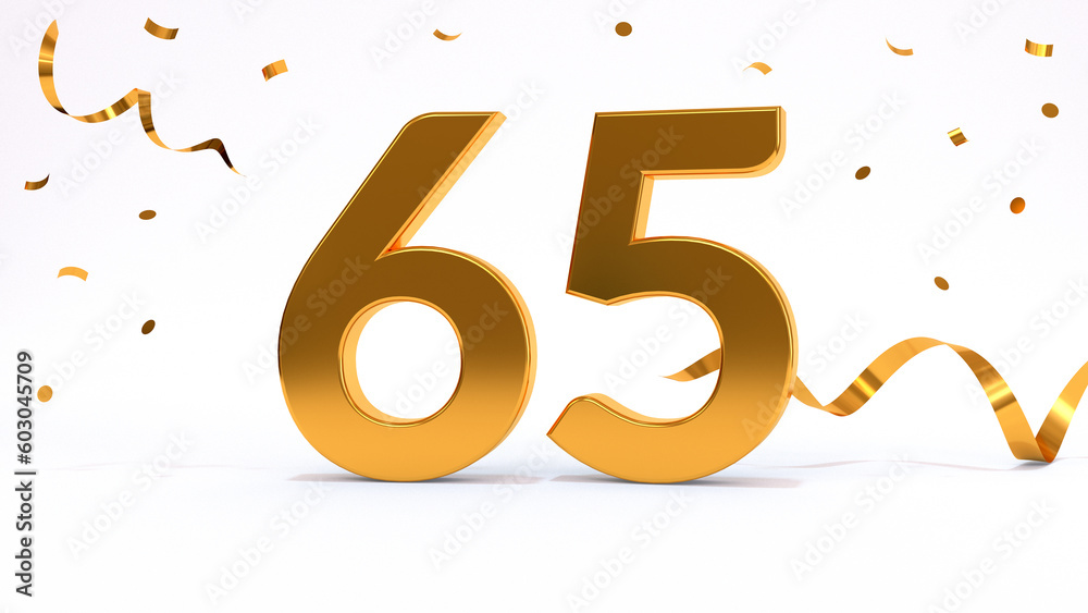 Happy 65 birthday party celebration. Gold numbers with glitter gold ...