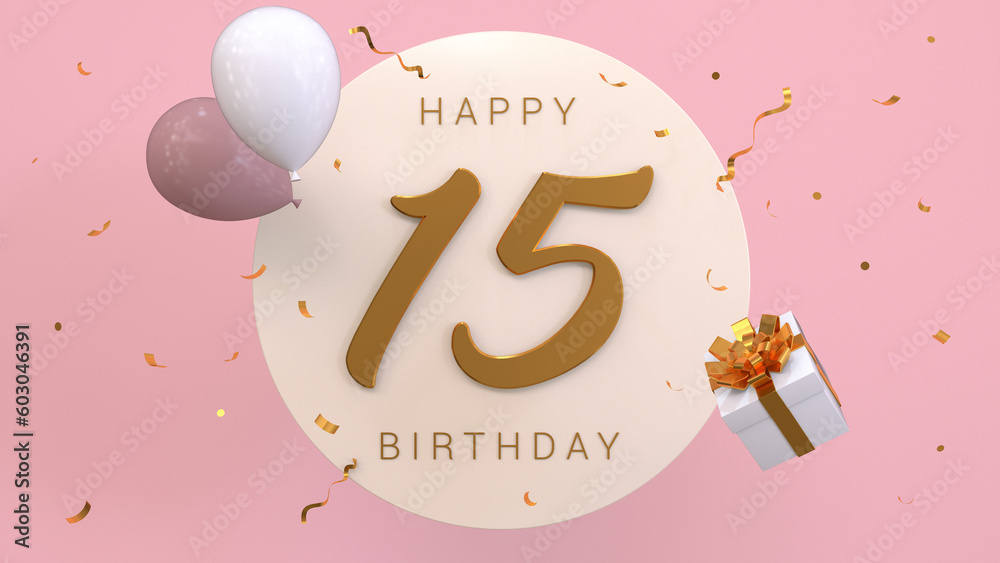 Elegant Greeting celebration 15 years birthday. Happy birthday ...