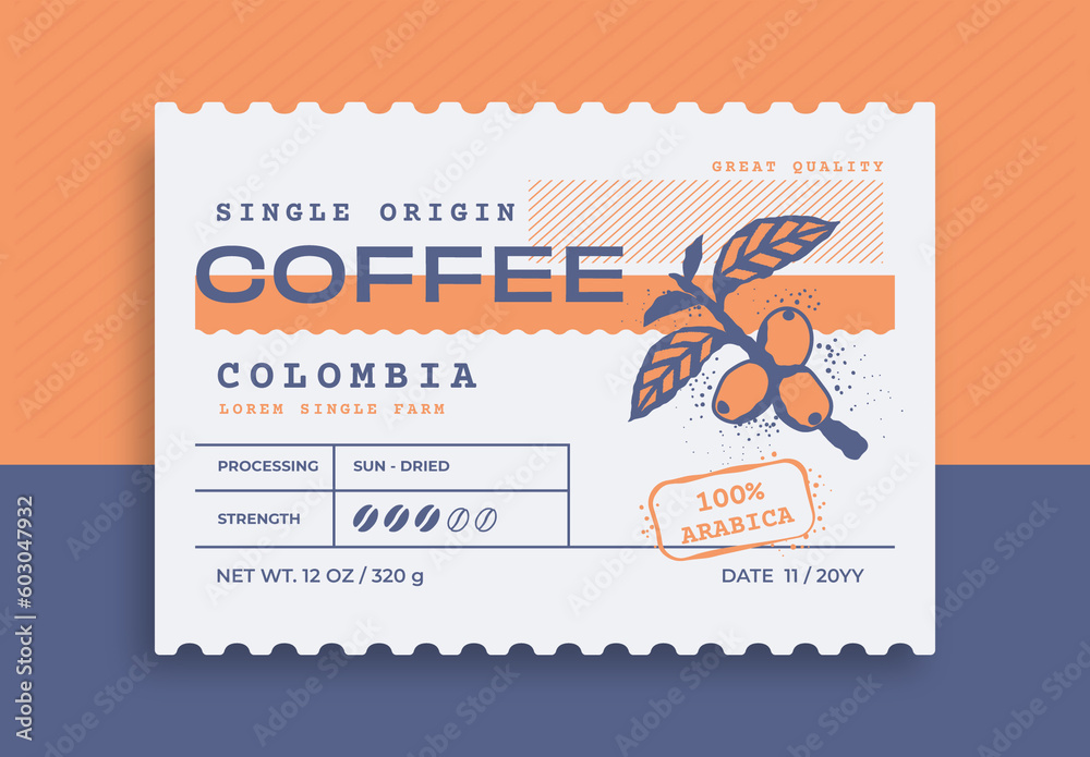 Vintage Coffee Label Layout with Coffee Branch Stock Template | Adobe Stock