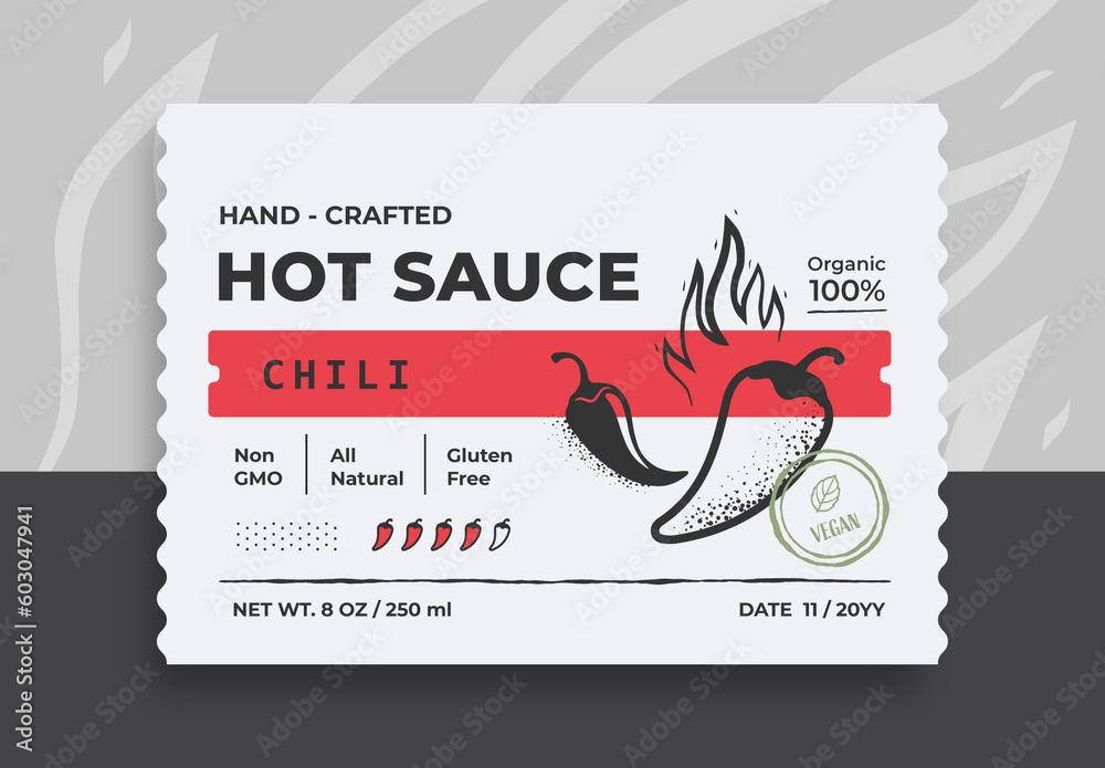 Chili Pepper Hot Sauce Label Layout Package Stock Template | Adobe Stock