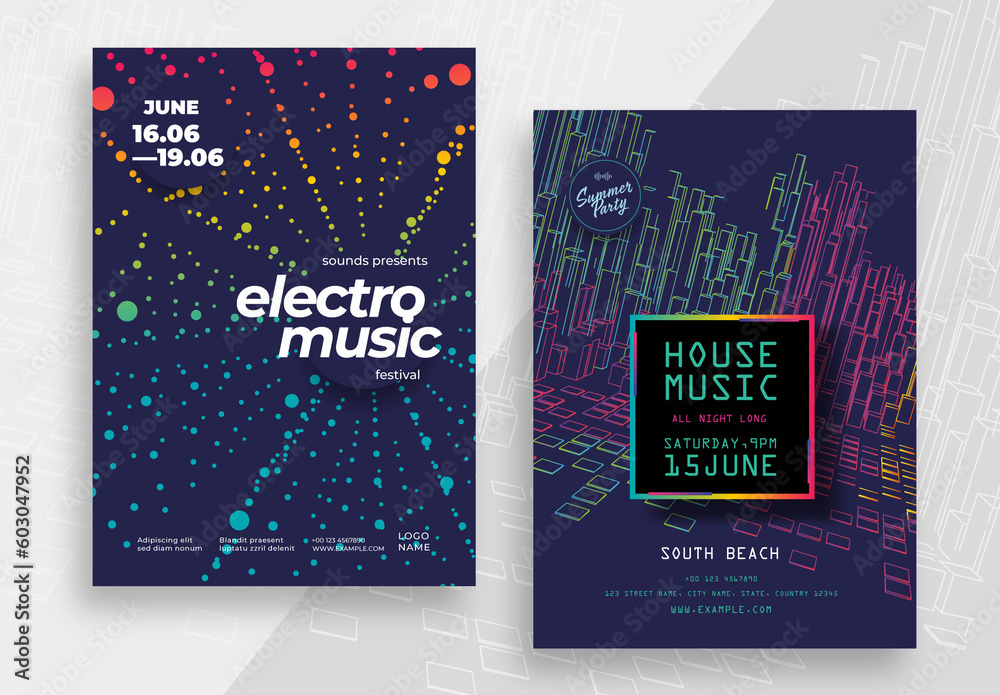 Electro Music Poster Layout Design Stock Template | Adobe Stock