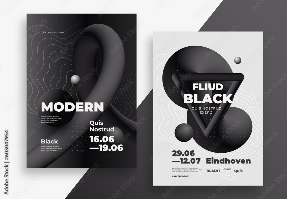 Modern Black and White Posters Layout with Abstract Shapes Stock ...