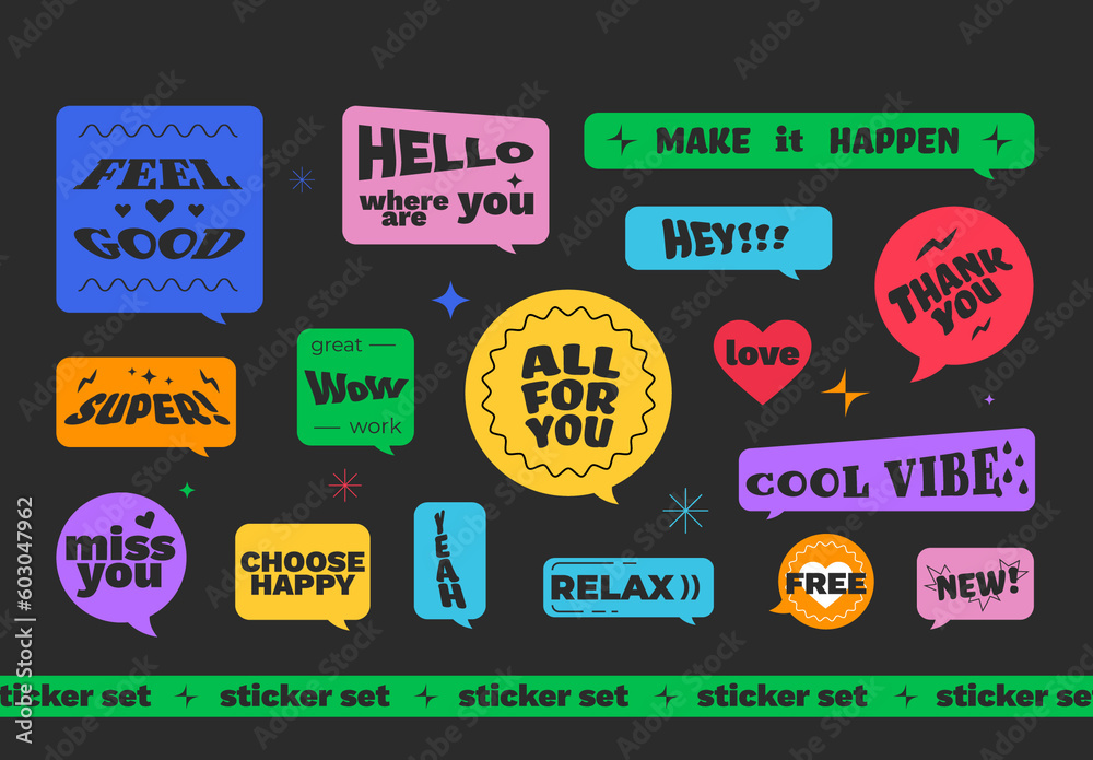 Speech Bubbles Stickers Set Stock Template | Adobe Stock Speech Bubbles Stickers Set Stock Template | Adobe Stock