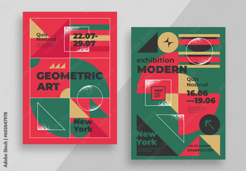 Modern Red and Green Geometric Poster Design Layout Stock Template ...