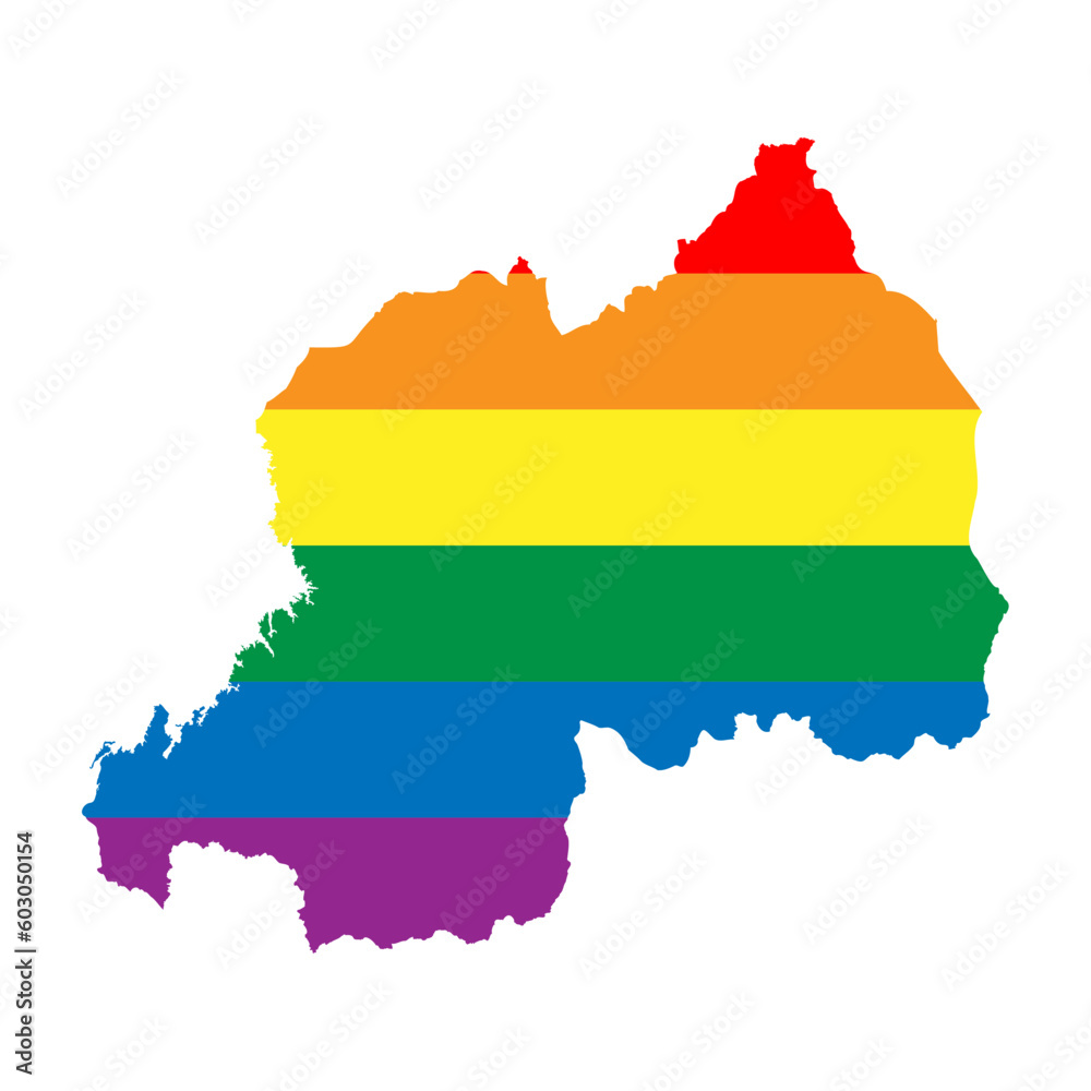 Rwanda country silhouette. Country map silhouette in rainbow colors of ...