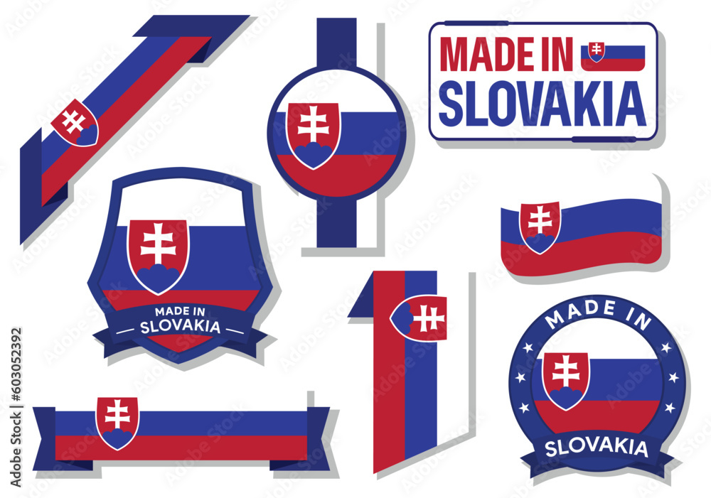 Collection of made in Solvakia badges labels Solvakia flag in ribbon ...