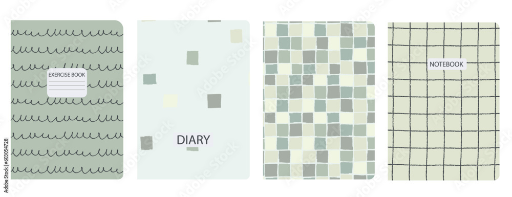 Set of cover page templates based on grid seamless patterns, spiral ...