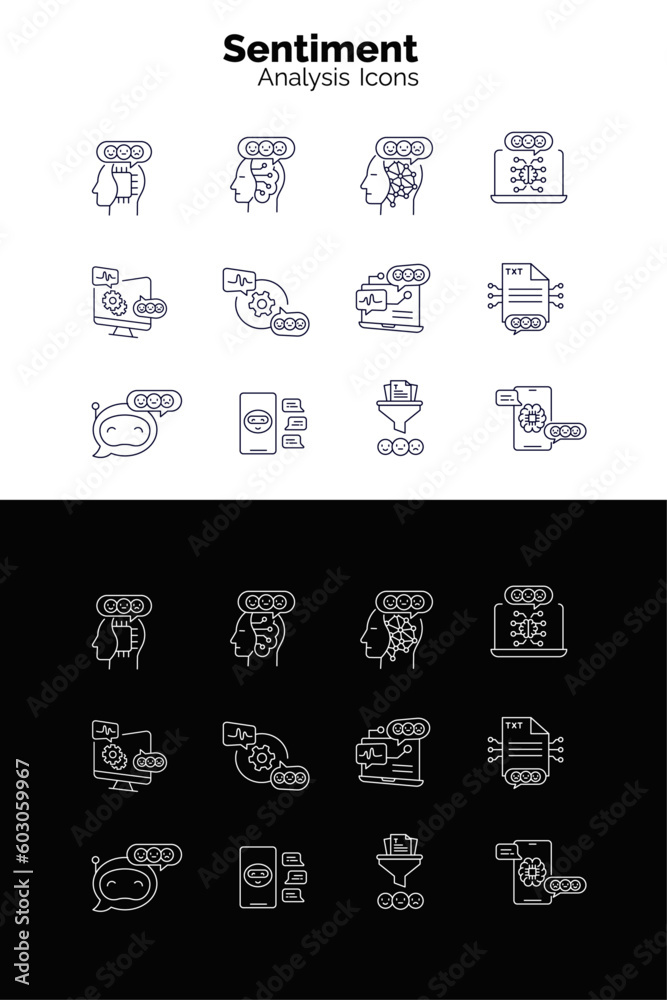 Sentiment Analysis Iconography: Vector Line Icons For Emotion ...