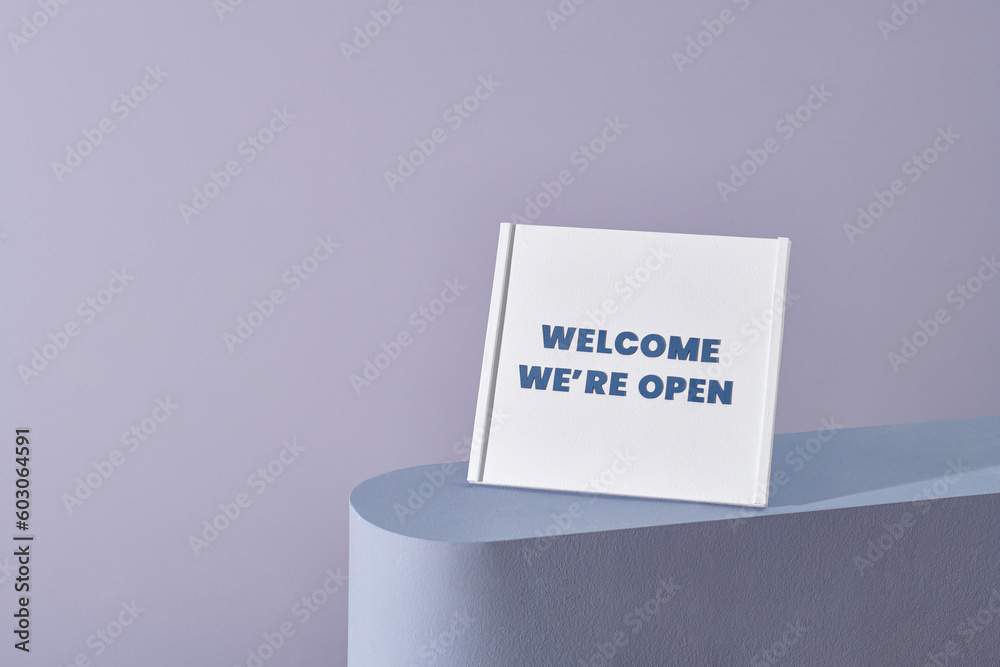 Welcome We're Open typography text on the whiteboard Stock Photo ...