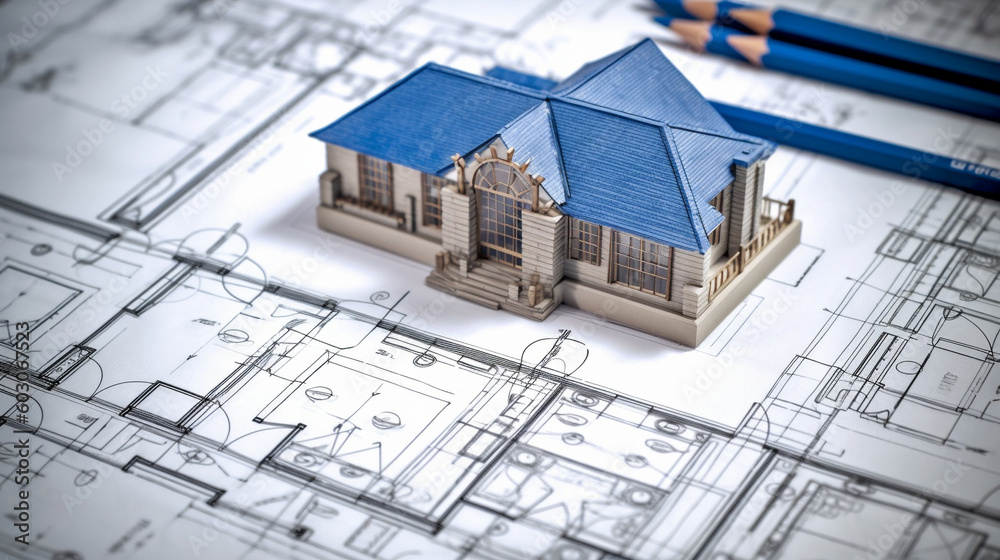 Blueprint drawings and architectural plans for a building project ...