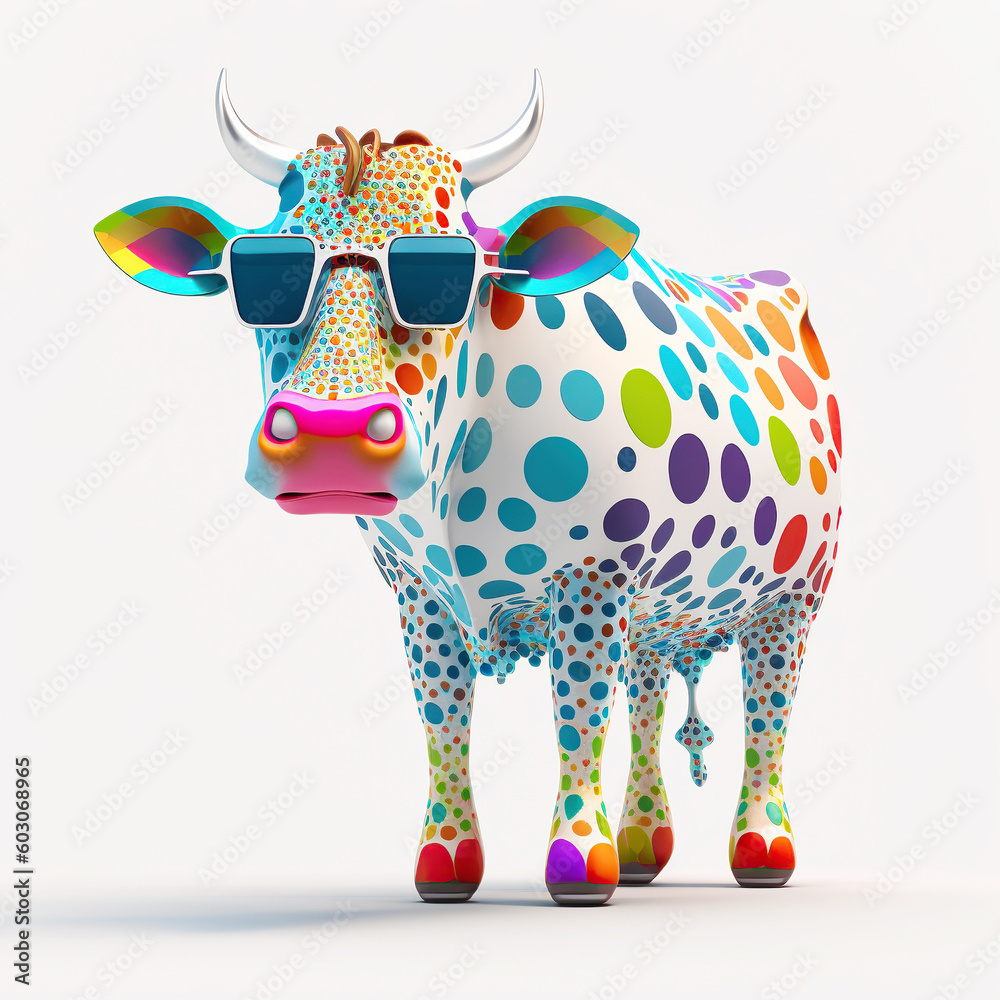 Cartoon colorful cow with sunglasses on white background. Created with ...