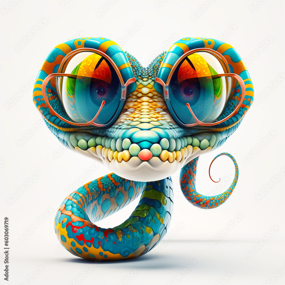 Cartoon colorful snake with sunglasses on isolated background. Created ...