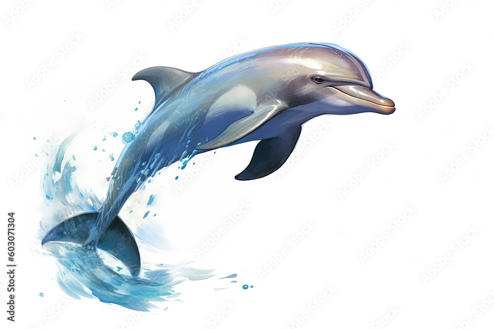 Dark blue dolphin is isolated on a white background. Mammal marine ...