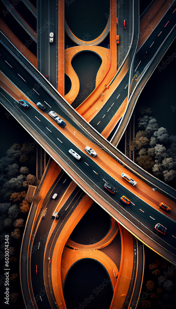 Crossing roads aerial view. Highway road. Expressway top view. Highway ...