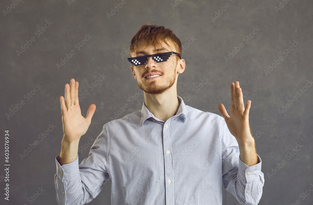 Funny guy with ginger hair having fun. Studio headshot portrait of ...