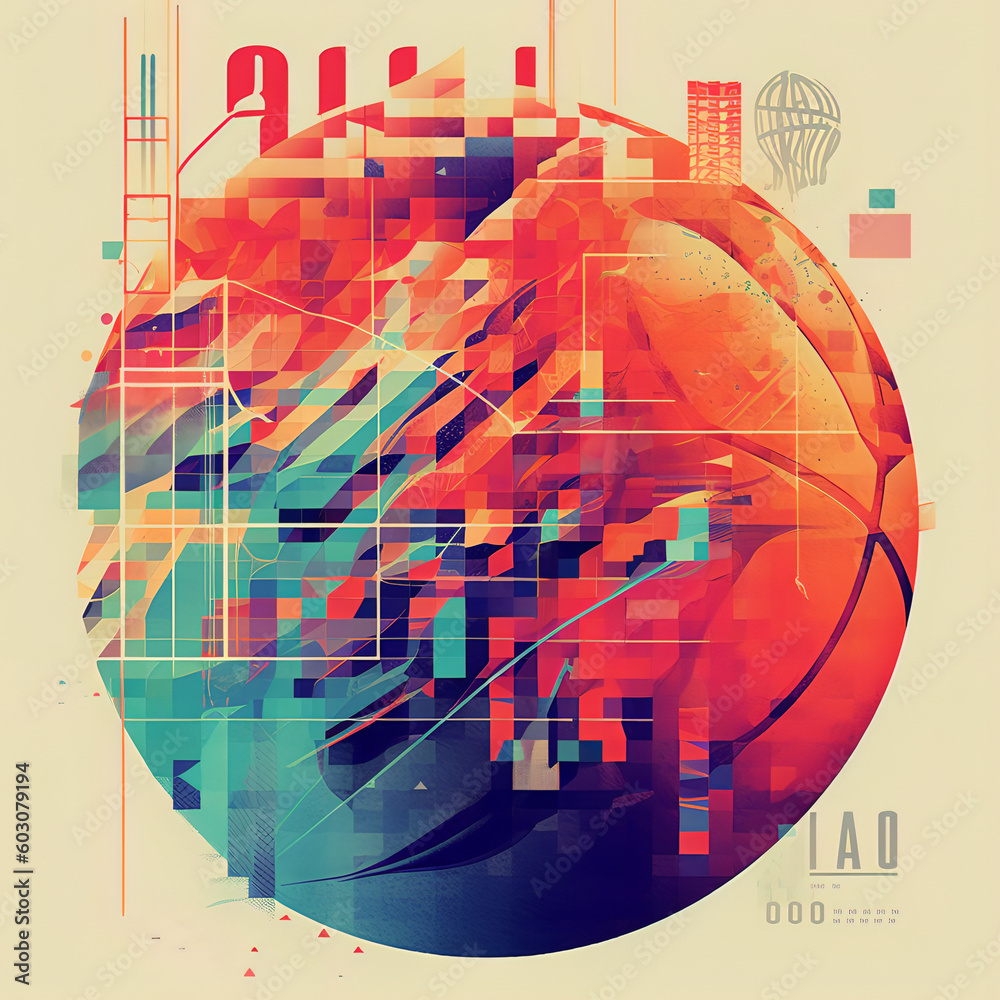 basketball diagram with technology lines, schematic, drawing Stock ...
