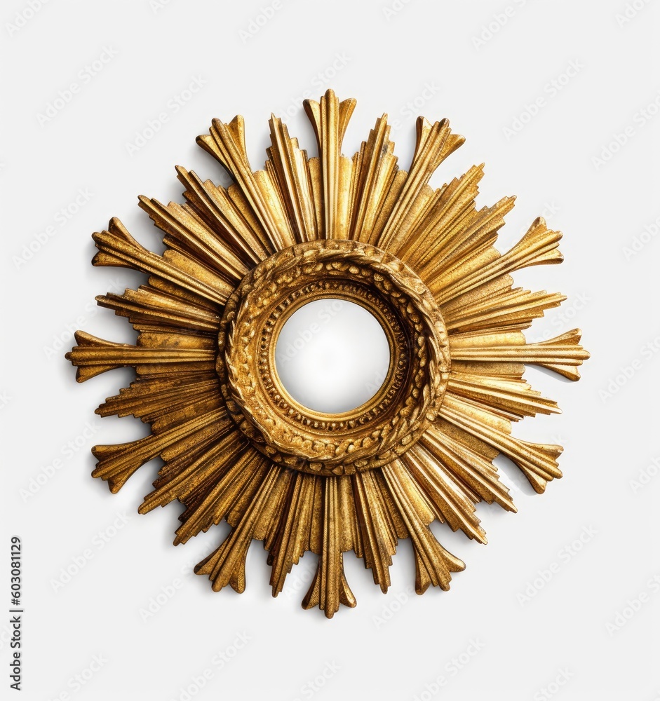 Round shape frame made with golden tubes, sun symbol element, isolated ...