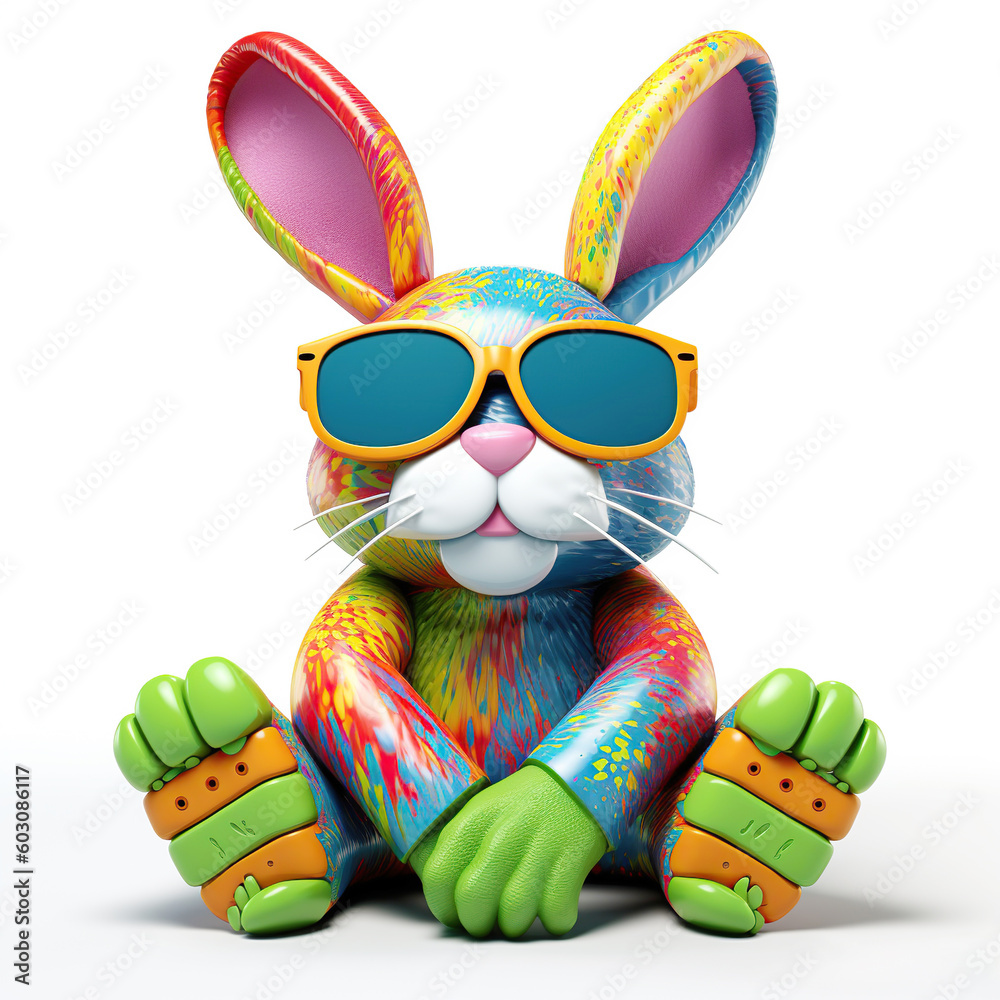 Cartoon colorful bunny, rabbit with sunglasses on isolated background ...
