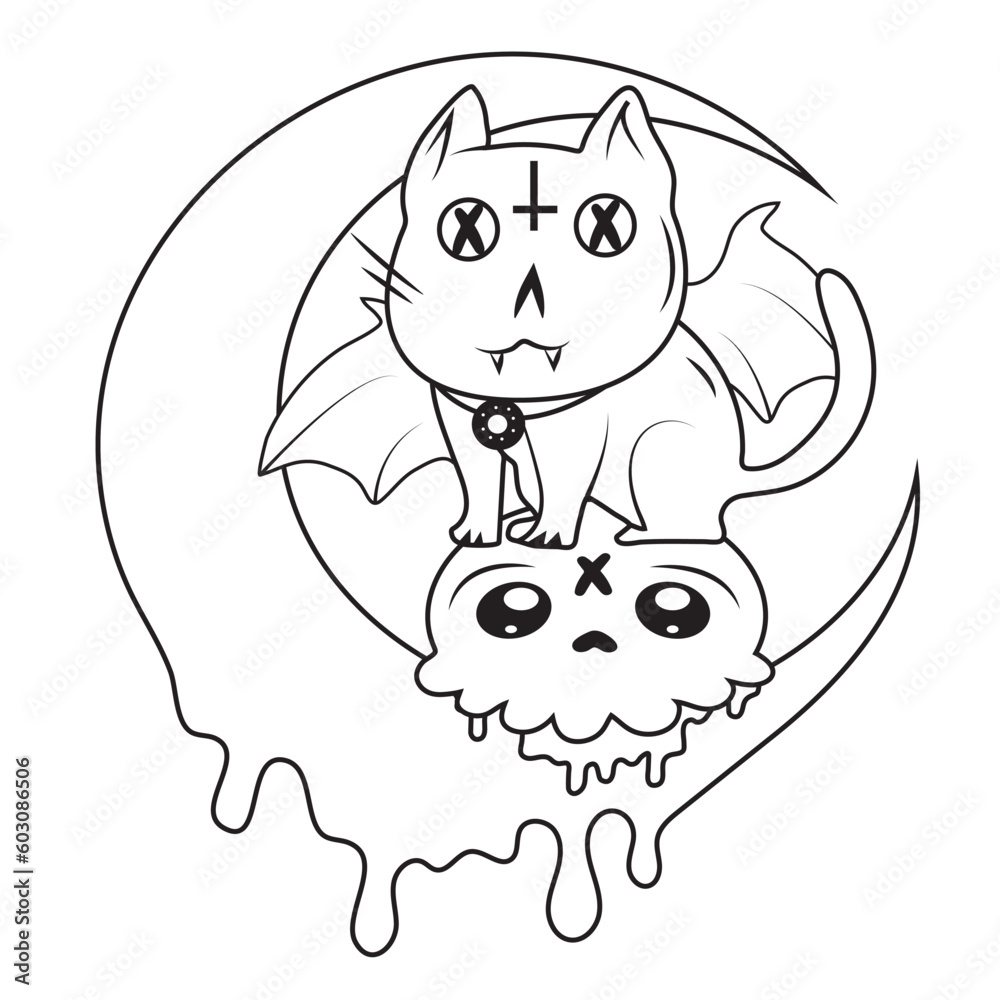 pastel goth cat coloring pages Stock Vector | Adobe Stock