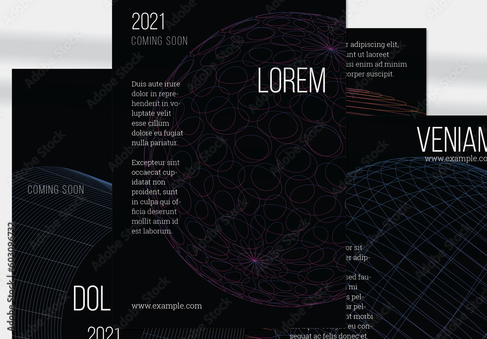 Flyer Layout with Geometric Wireframe Shapes on Black Stock Template ...