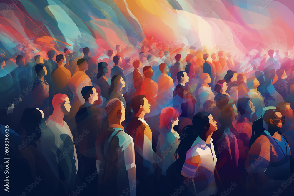 Abstract group of crowded colorful people illustration. Mob of people ...