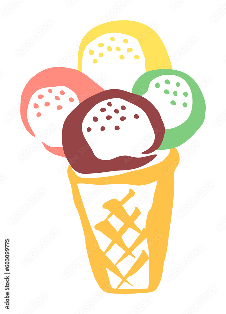 Ice Cream in a waffle cone drawing hand painted with ink brush. Png ...