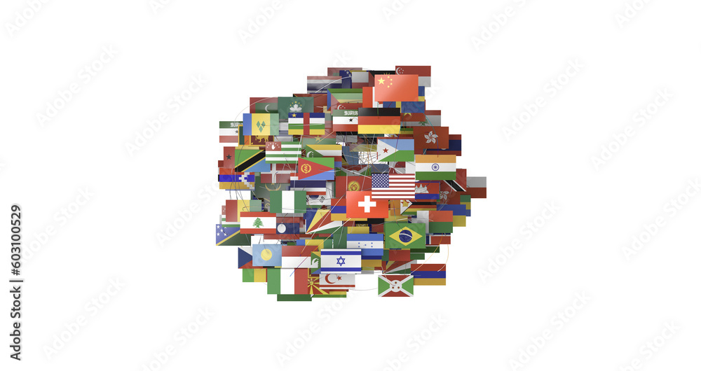 Connection lines Around map with all country flags, Futuristic ...