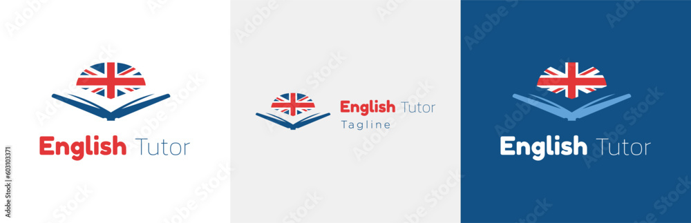 English tutor logo design set, language lesson modern logotype symbol ...