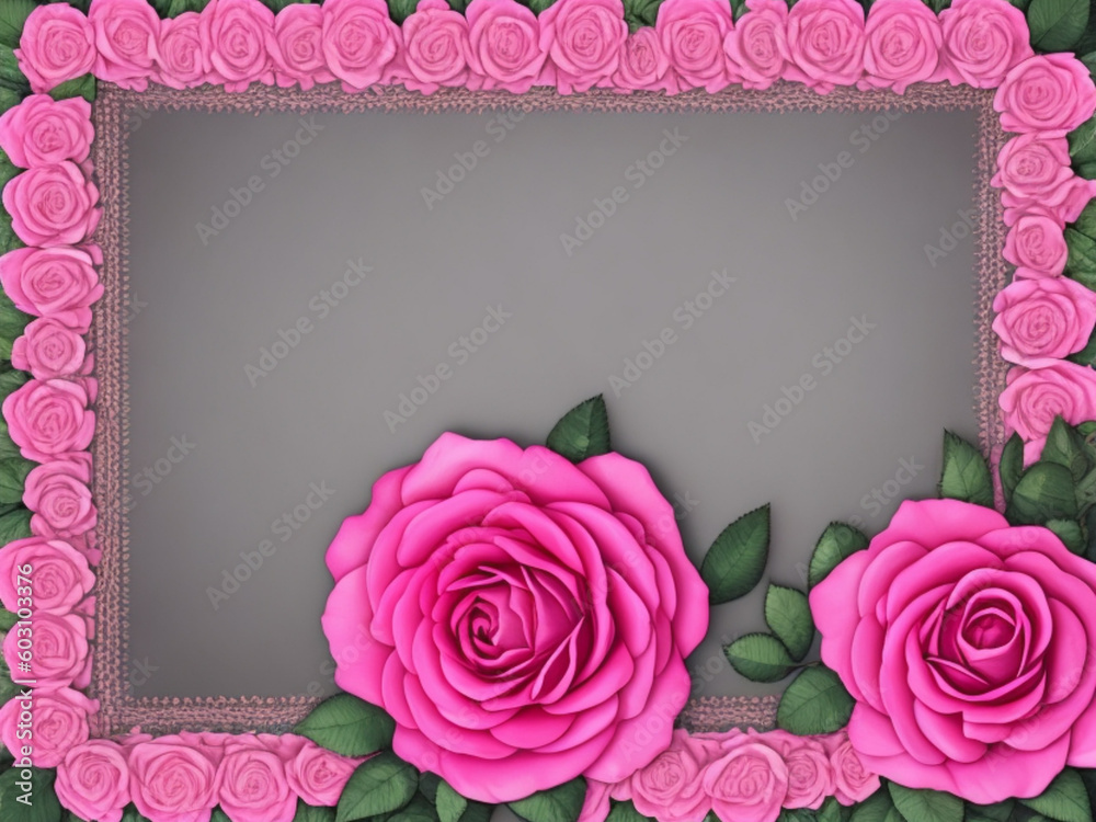 pink roses on a grey background with text space, a romantic floral ...