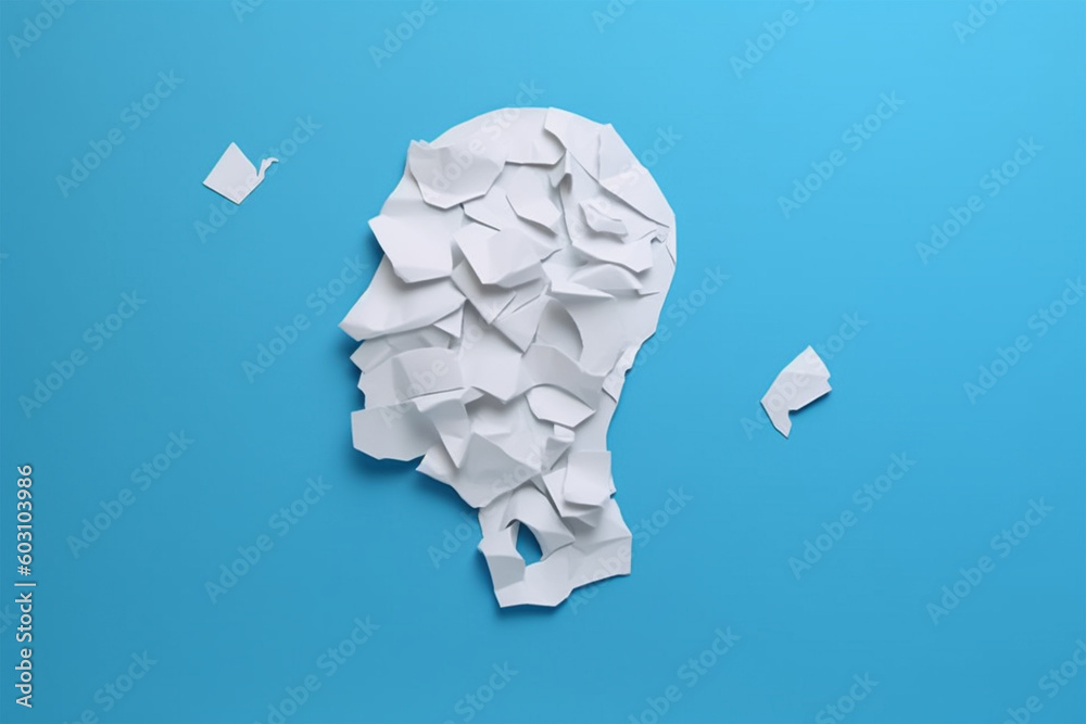 Brain disorder symbol presented by human head made form crumpled paper ...