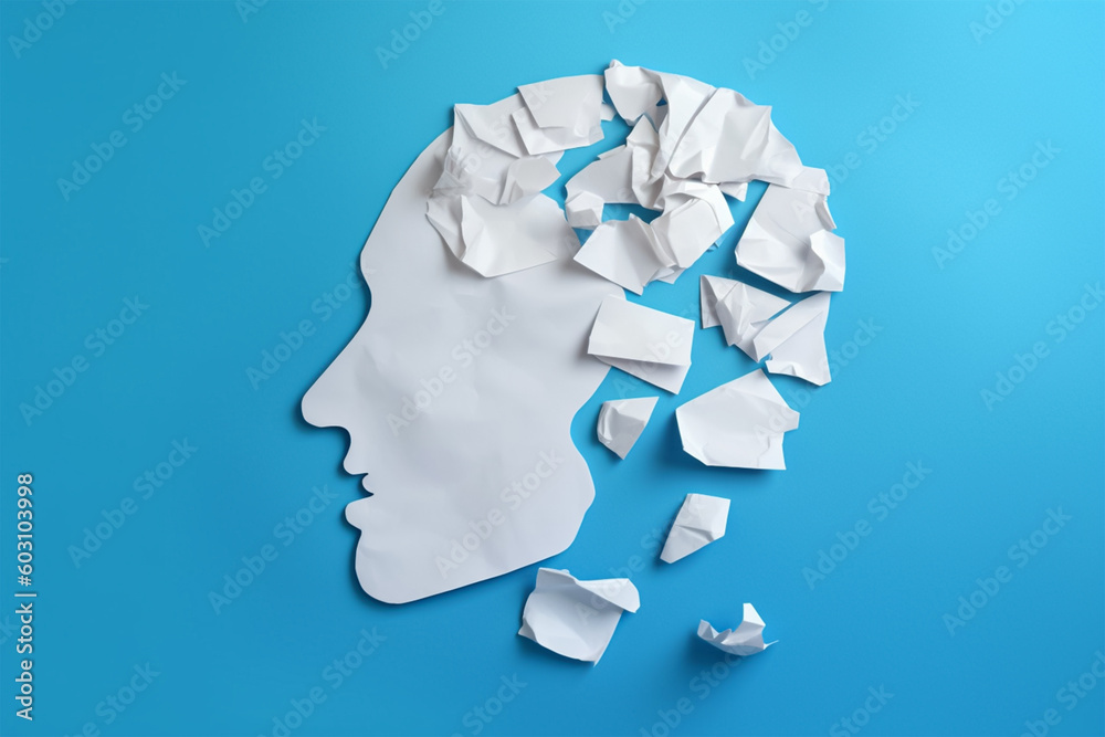Brain disorder symbol presented by human head made form crumpled paper ...