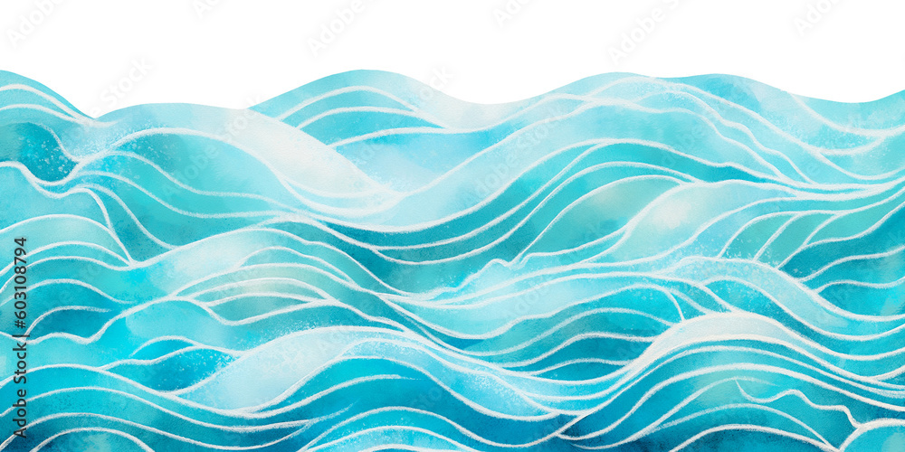 Transparent ocean water wave copy space for text. Isolated blue, teal ...