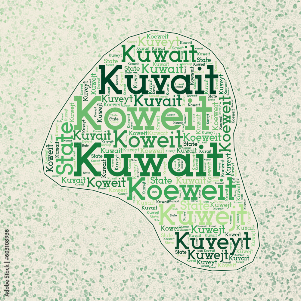Kuwait shape whith country names word cloud in multiple languages ...