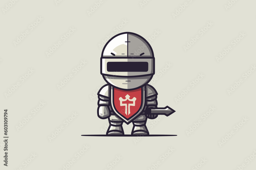 Doodle inspired Crusader at armory, cartoon sticker, sketch, vector ...