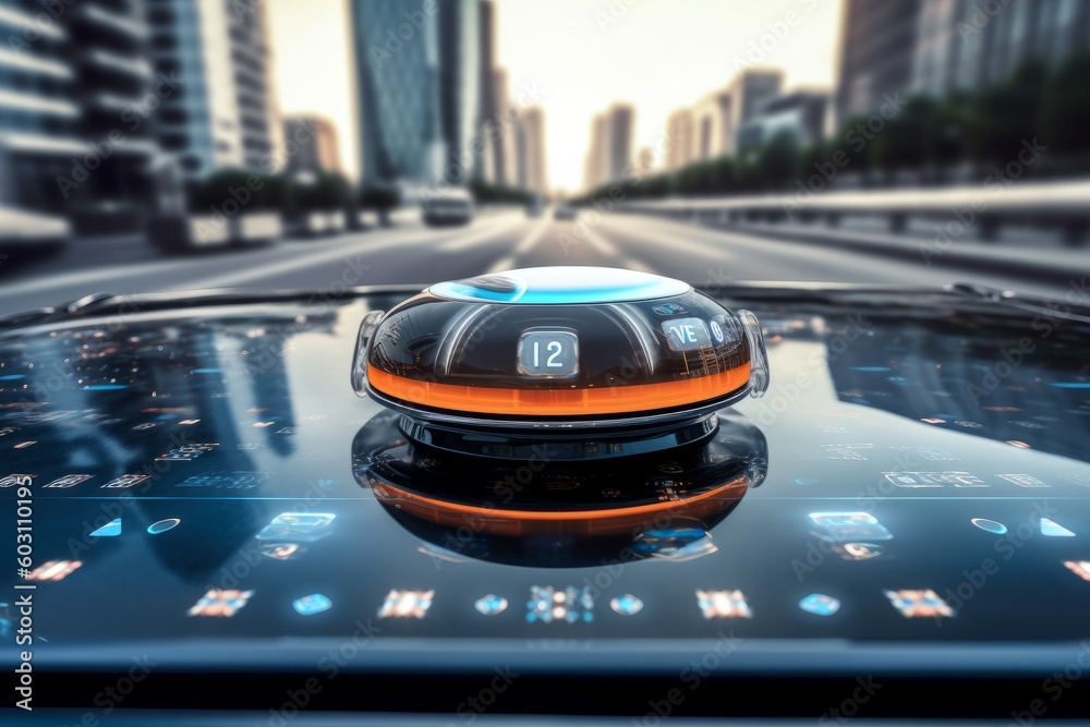Shot of the self-driving car's sensors and cameras, highlighting the ...